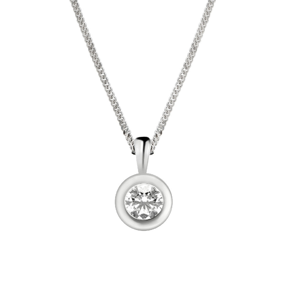 18ct White Gold Rim Set Diamond Pendant – Newbridge Silverware