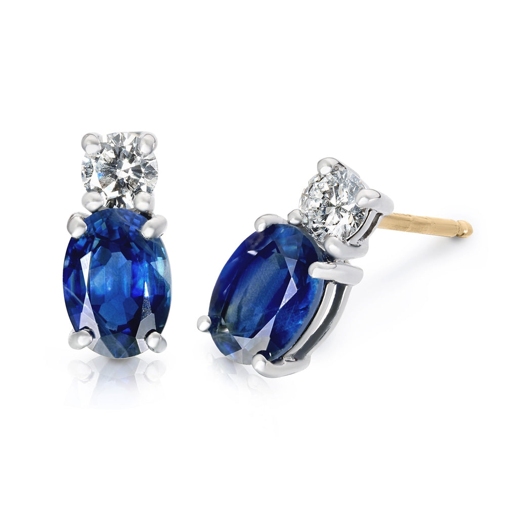 18ct White Gold Medium Oval Sapphire and Diamond Earrings – Newbridge ...