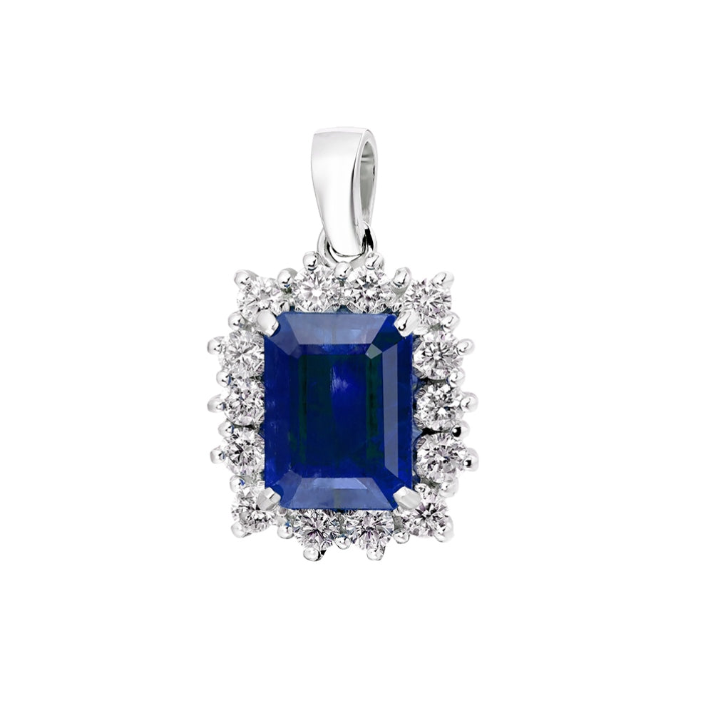 18ct White Gold Sapphire and Diamond Cluster Pendant – Newbridge Silverware
