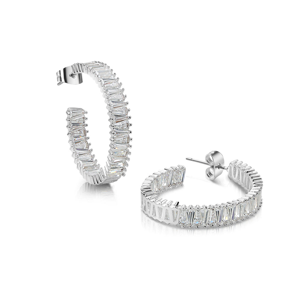 Silver Plated Baguette CZ Hoop Earrings – Newbridge Silverware